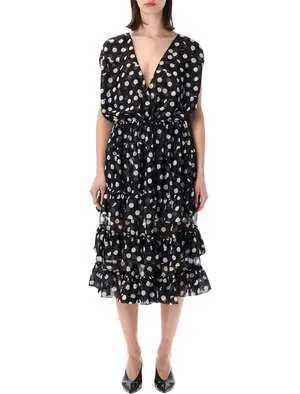 Dries Van Noten Polka Dot Tiered Midi Dress