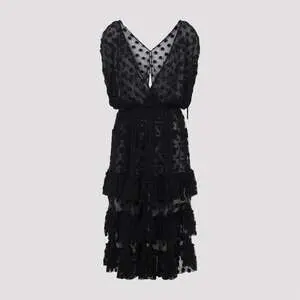 Dries Van Noten Polka Dot Tiered Midi Dress - Black