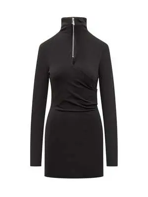 Attico Long Sleeve Zip-up Dress - Black