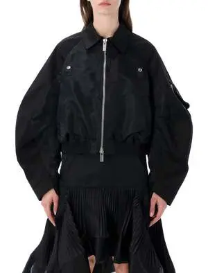 Sacai Zip-up Bomber Jacket With Spread Collar - Black