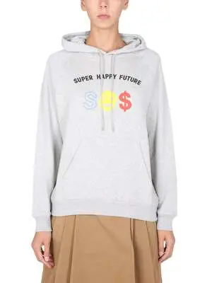 Être Cécile Super Happy Future" Hoodie With Graphic Print - Grey