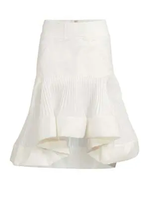 Sacai Pleated Floral-print Satin Midi Skirt With Grosgrain Trim - White