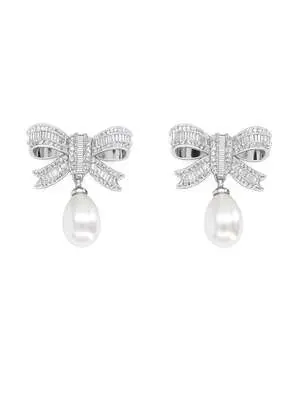 SELF-PORTRAIT Pear Drop Chandelier Earrings With Cubic Zirconia And Faux Pearl - Silver