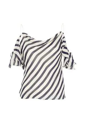 SELF-PORTRAIT Elegant Cowl Neckline Shirt With Low Cut Back - Blue