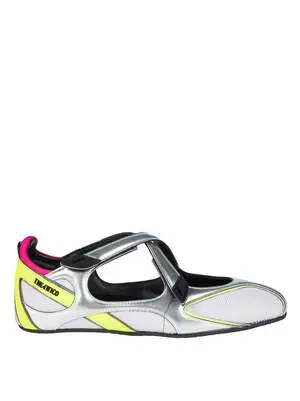 Attico Silver And Neon Yellow Ballet Flats With Logo