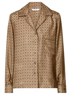 Max Mara Semi-fitted Silk Shirt With Cuban Collar Size - Brown