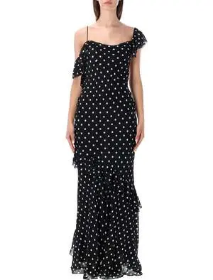 SELF-PORTRAIT Polka Dot Ruffled Maxi Dress