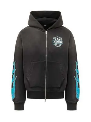 Amiri Full Zip Hoodie With Flame Detail - Black