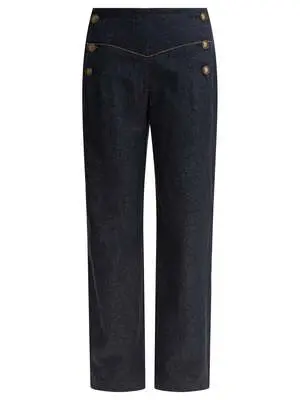 INES DE LA FRESSANGE PARIS High-waisted Button-detailed Trousers - Blue