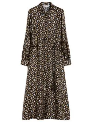 Max Mara A-line Silk Twill Dress With Puff Sleeves And Hidden Front Closure