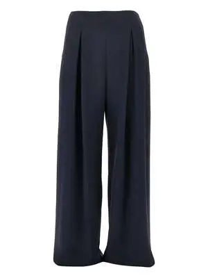Max Mara Silk Palude Wide Leg Pants - Navy