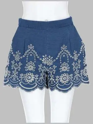 MC2 SAINT BARTH Embroidered Cotton Mini Shorts - Denim