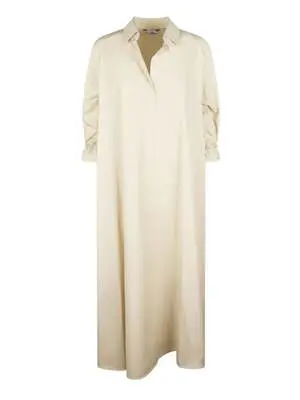 Max Mara Cotton Dress With Classic Collar And Adjustable Cuffs - Beige