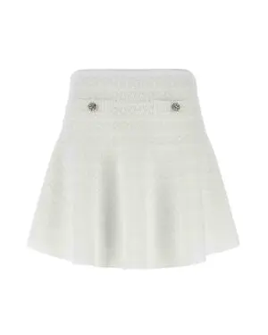 SELF-PORTRAIT Textured Mini Skirt With Embellished Bow Detail - White