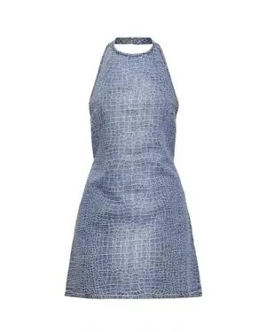 SELF-PORTRAIT Halterneck Mini Dress With Crocodile Print - Blue