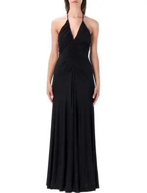 SELF-PORTRAIT Gathered Halterneck Maxi Dress - Nero