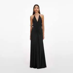 SELF-PORTRAIT SELF-PORTRAIT Gathered Halterneck Maxi Dress Nero