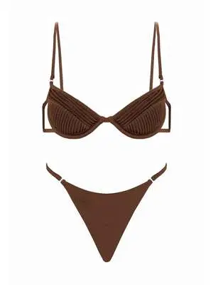 SELIA RICHWOOD Pleated Triangle Bikini Set - Brown