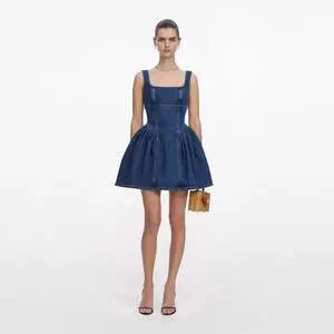 SELF-PORTRAIT Exposed Back Skater Skirt Size - Blue