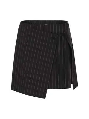 Sportmax Pinstriped Wrap Mini Skirt - Black