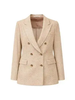 Tagliatore Double-breasted Peak Lapel Cotton Blazer - Beige