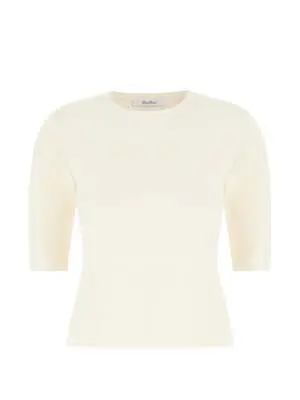 Max Mara MAX MARA PURE Short Sleeve Fitted Waist Crew-Neck Sweater Ivory