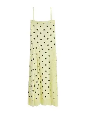 Sportmax Polka Dot Lace Trimmed Midi Dress - Yellow