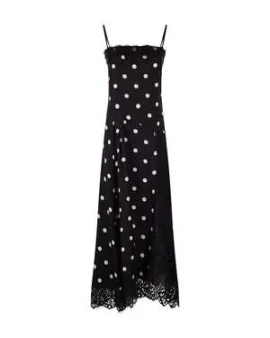 Sportmax Polka Dot Lace Trim Midi Dress - Nero