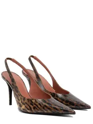 Amina Muaddi AMINA MUADDI 90 Mm Stiletto Heel Slingback Pumps In Snakeskin Marrone