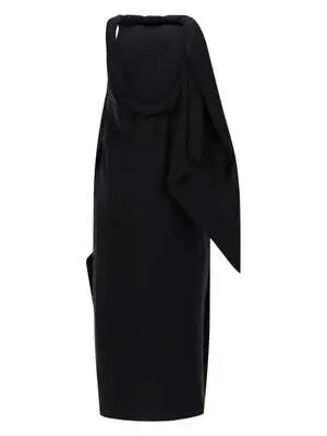 Loulou De Saison Silk Draped Halterneck Midi Dress - Black