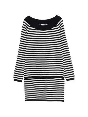 Max Mara Boat Neck Striped Fine Knit Sweater - Blue