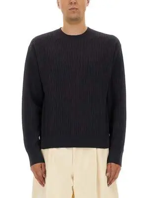 Studio Nicholson 12 Gg" Ribbed Cotton Crewneck Pullover - Blue