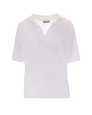 Herno Sheer V-neck Collared Knit Top - Bianco