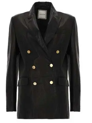 Tagliatore Double Breasted Leather Jacket - Black