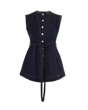 Sportmax Sleeveless Denim Mini Dress With Belt - Blu Notte