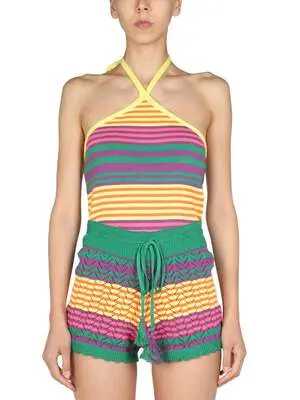 GALLO Striped Halter Neck Knit Top And Shorts Set - Multicolour