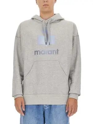 MARANT Logo Printed Drawstring Hoodie - Grey