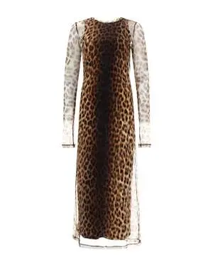Sportmax Leopard Print Sheer Maxi Dress - Marrone Beige