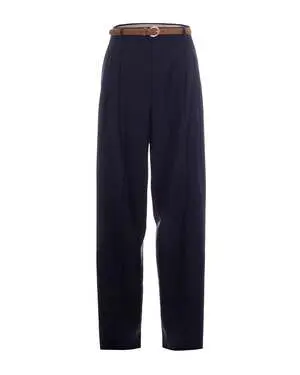Max Mara Tailored Wide Leg Trousers With Belt - Blu