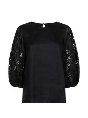 Max Mara Stylish Ramie Top For - Black