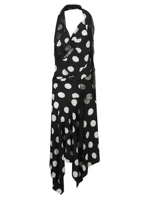 Junya Watanabe Polka Dot Asymmetric Hem Midi Dress With Lace Inserts - Black