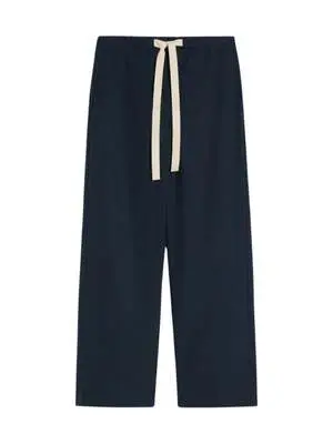 Max Mara Poplin Trousers With Drawstring Waist And Pockets - Navy