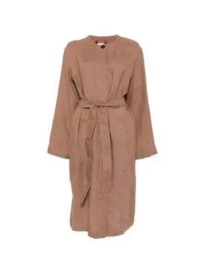 Max Mara Belted Long Sleeve Linen Shirt Dress - Brown