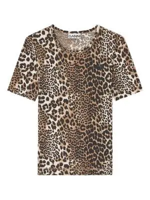 GANNI Leo-printed Logo T-shirt - Brown