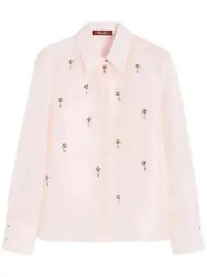 Max Mara Chic Straight Fit Silk Top With Jewel Buttons - Pink
