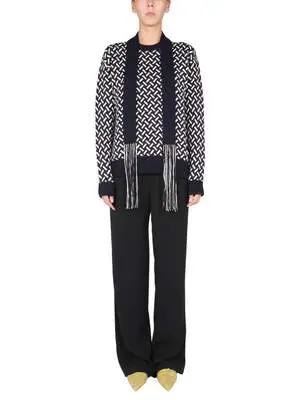 JIL SANDER Geometric Jacquard Wool Sweater With Fringe Detail