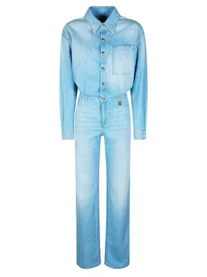 Elisabetta Franchi Tuta In Denim Con Dettaglio Lettering
