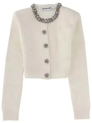 SELF-PORTRAIT Cardigan With Diamanté Detail - Ivory