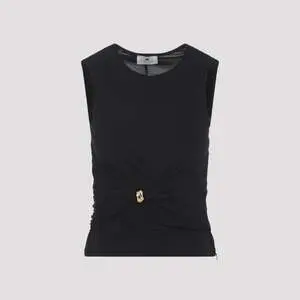 Elisabetta Franchi Ruched V-neck Sleeveless Top - Black