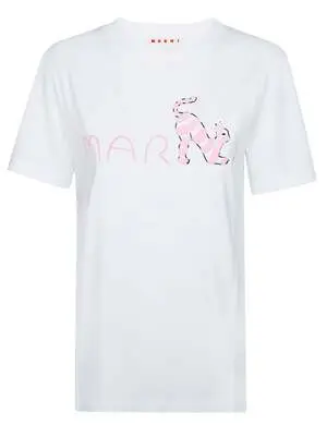Marni Flocked Logo Animal Print T-shirt - Bianco